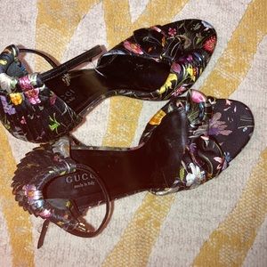 Gucci | Shoes | Gucci Satin Floral Ankle Strap Heels | Poshmark